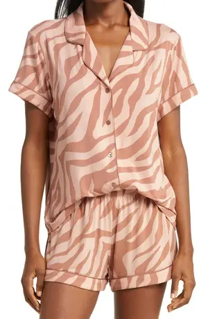 Nordstrom Moonlight Eco Short Pajamas Tan Mocha Sleepy Zebra
