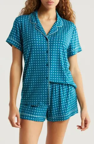 Nordstrom Moonlight Eco Short Pajamas Teal Feather Geo Dot