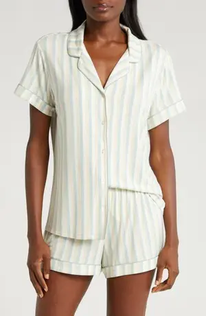 Nordstrom Moonlight Eco Short Pajamas Teal Mist Tricolor Stripe