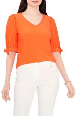 Chaus V-neck Tie Sleeve Blouse - Orange
