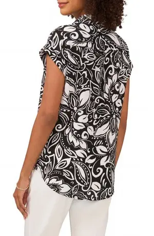 Chaus Split Neck Georgette Blouse - Black