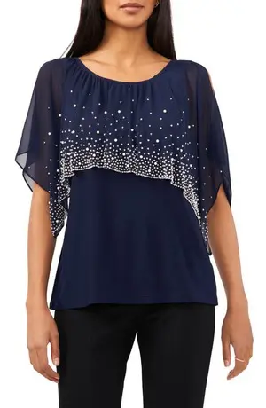 Chaus Beaded Cold Shoulder Top - Jbs Navy