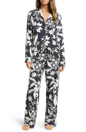 Nordstrom Moonlight Eco Knit Pajamas Black Outlined Floral