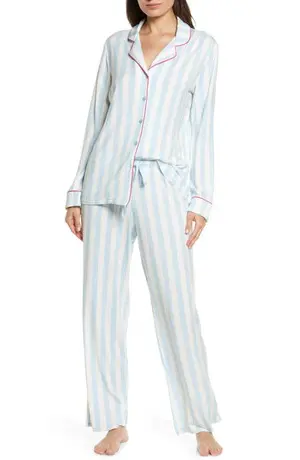 Nordstrom Moonlight Eco Knit Pajamas Blue Falls Even Stripe