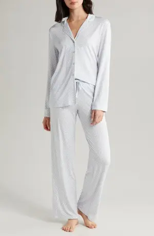 Nordstrom Moonlight Eco Knit Pajamas Blue Feather Hatch Dot