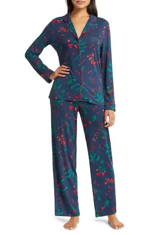 Nordstrom Moonlight Eco Knit Pajamas Navy Winterberries