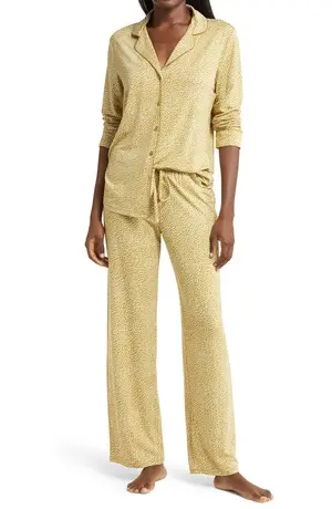 Nordstrom Moonlight Eco Knit Pajamas Olive Ecru Feather