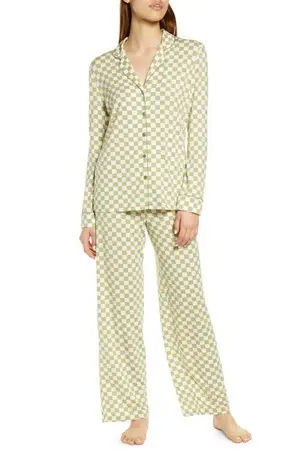 Nordstrom Moonlight Eco Knit Pajamas Olive Emerald Joss Gingham
