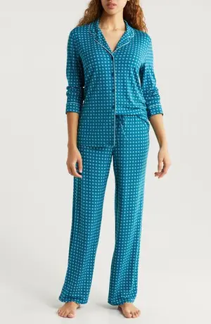 Nordstrom Moonlight Eco Knit Pajamas Teal Feather Geo Dot