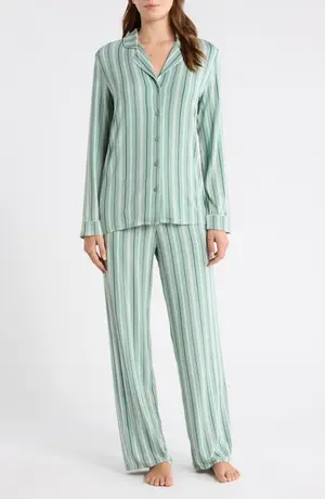 Nordstrom Moonlight Eco Knit Pajamas Teal Varigated Stripe
