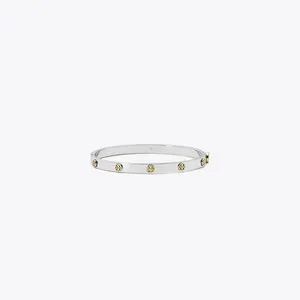 Tory Burch Icon Thin Hinge Bangle - Tory Silver/tory Gold