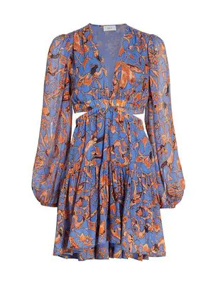 A.L.C. Women's Izzy Silk Cut-Out Dress - Blue Sea Multi  - Blue Sea Multi