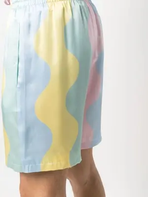 Casablanca Wave-print Silk Shorts - Yellow