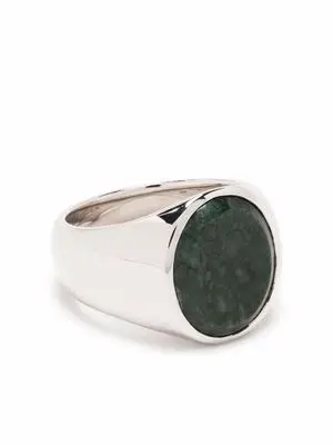 Tom Wood Oval Green Marble Ring - Silver