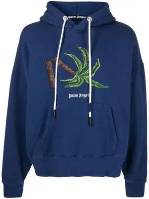 Palm Angels Broken Palm Logo Hoodie - Blue