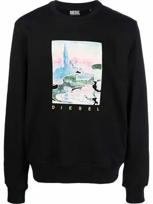 DIESEL® Watercolour-print Crew Neck Sweatshirt - Black