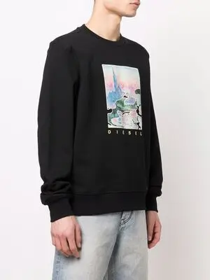 DIESEL® Watercolour-print Crew Neck Sweatshirt