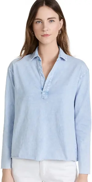 Frank & Eileen Frank & Eileen Popover Henley Top Mineral Blue Mineral Blue
