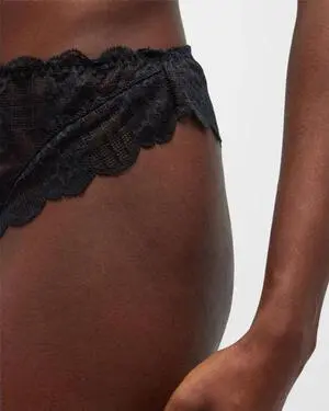 Simone Perele Reve Scalloped Lace Tanga - Black