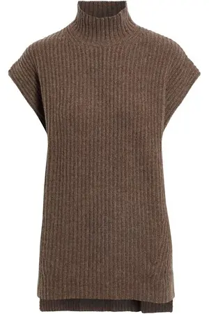 GANNI Ribbedknit Turtleneck Top - Taupe