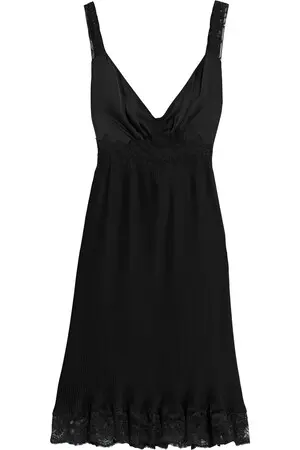 Rabanne Lace-trimmed Pleated Crepe Slip Dress - Black