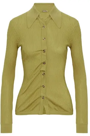 Dodo Bar Or Ribbed Knit Buttoned Shirt - Sage Green