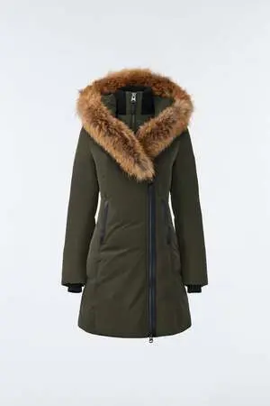 Mackage Kay-f Fitted Down Coat With Natural Fur Collar - Army