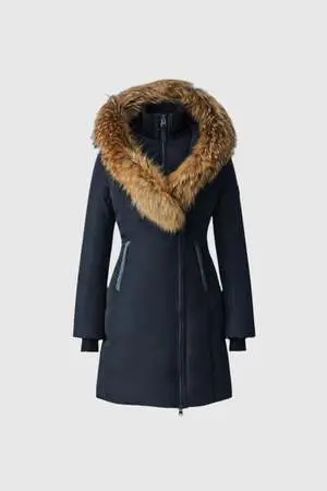 Mackage Kay-f Fitted Down Coat With Natural Fur Collar - Black