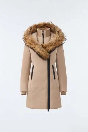 Mackage Kay-f Fitted Down Coat With Natural Fur Collar - Camel