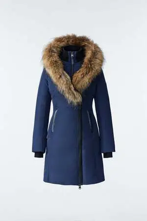 Mackage KAY-F Fitted Down Coat With Natural Fur Collar Navy