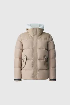Mackage Classic Down Jacket With Removable Shearling Bib Camel