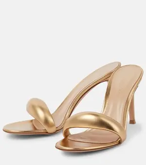 GIANVITO ROSSI Bijoux 85 Metallic Leather Mules - Gold