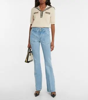 FRAME Double Button Flare High-rise Jeans