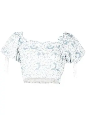 LoveShackFancy Melina Broderie-anglaise Crop Top - White