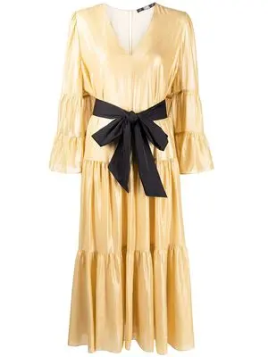 Karl Lagerfeld Metallic Tied-waist Midi Dress