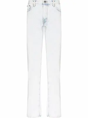 Off-White Diag-stripe Print Slim Fit Jeans - Blue