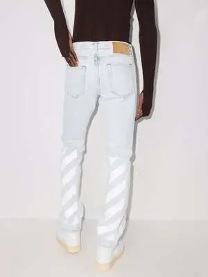 Off-White Diag-stripe Print Slim Fit Jeans - Blue