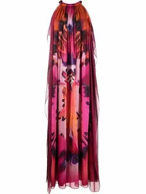 Alberta Ferretti Graphic Print Silk Gown - Purple