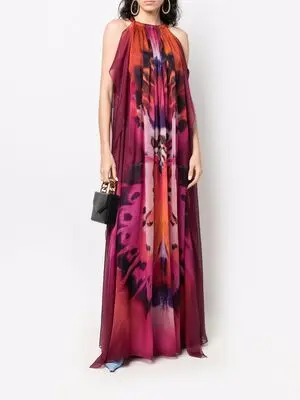 Alberta Ferretti Graphic Print Silk Gown