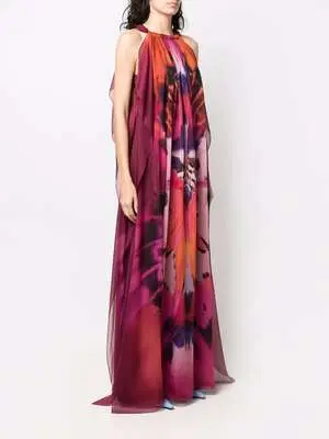 Alberta Ferretti Graphic Print Silk Gown