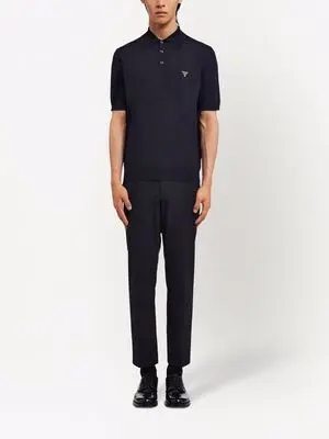 Prada Logo-embroidered Wool Polo Shirt - Blue