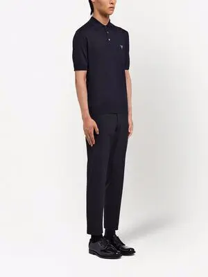 Prada Logo-embroidered Wool Polo Shirt - Blue