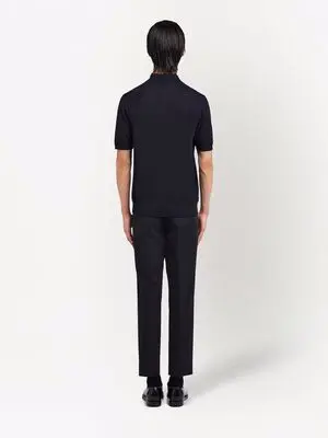 Prada Logo-embroidered Wool Polo Shirt - Blue