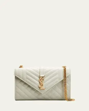 Saint Laurent Envelope Triquilt Shoulder Bag - White