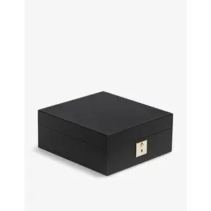Smythson Panama Lockable Leather Watch Box Black