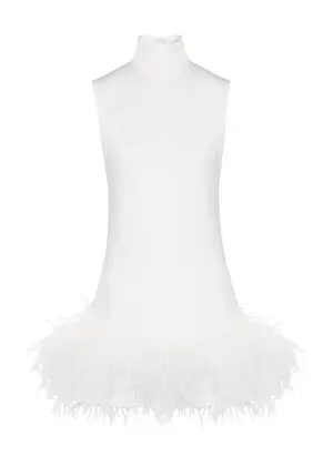 Women's Ivory Feather Trim Mini Dresses