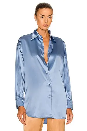 TOM FORD Silk Satin Relaxed Shirt - Light Avio