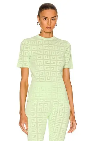 Givenchy 4g Lace Crewneck Short Sleeve Sweater In Green