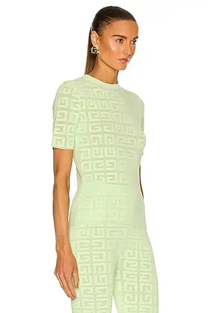 Givenchy 4g Lace Crewneck Short Sleeve Sweater In Green