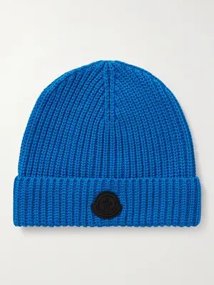 Moncler Logo-appliquéd Ribbed Cotton Beanie - Blue